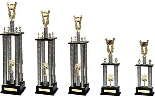 Up to 50% off Big Competition Trophies 4 or 2 Column Silver Colour Theme